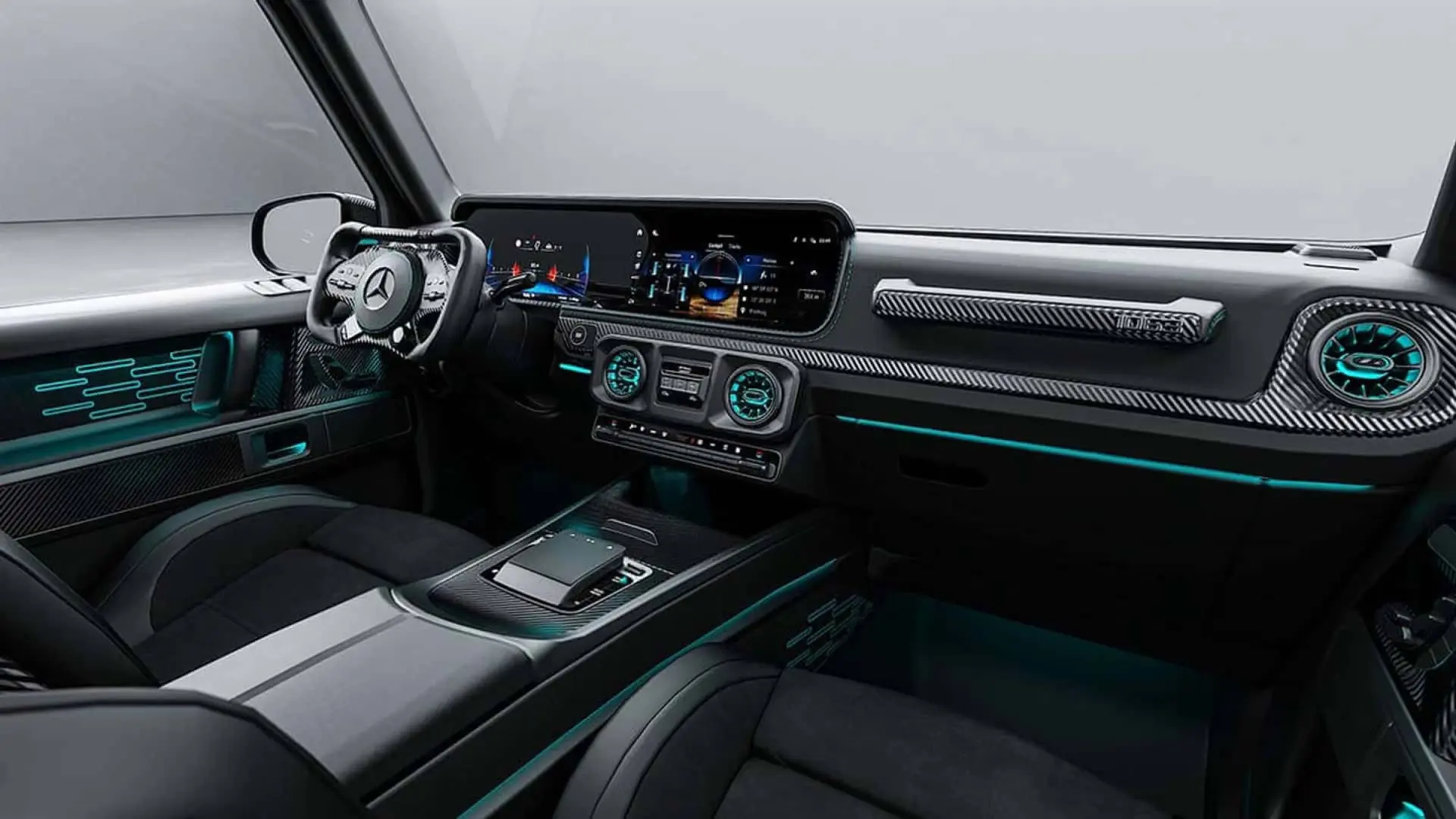 Su interior está repleto de detalles en color verde azulado de la marca ...